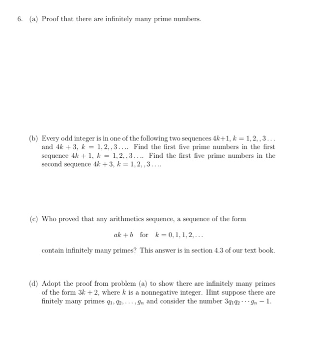 Solved 6. (a) Proof that there are infinitely many prime | Chegg.com