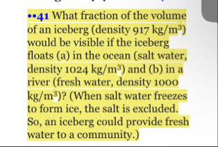 Solved -041 ﻿What fraction of the volume of an iceberg | Chegg.com