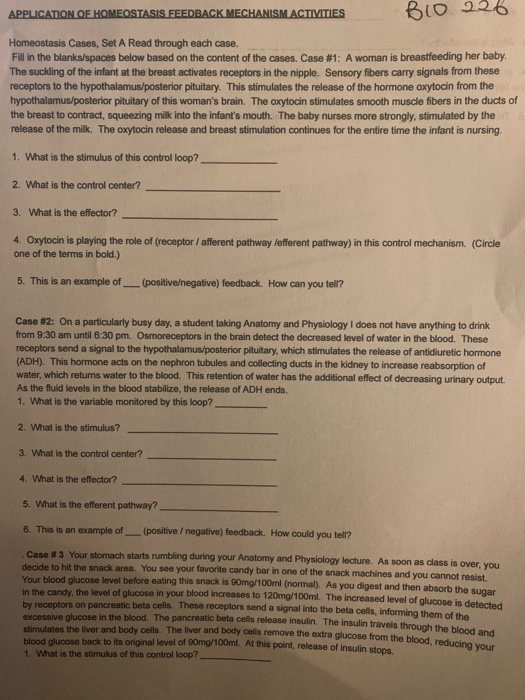 Solved APPLICATION OF HOMEOSTASIS FEEDBACK MECHANISM | Chegg.com