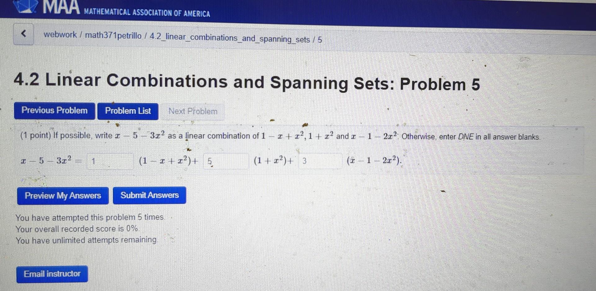 Solved 4 2 Linear Combinations And Spanning Sets Problem 2