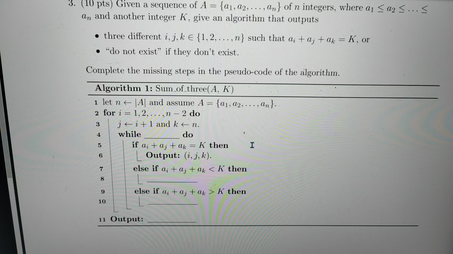 Solved (10 pts) ﻿Given a sequence of A={a1,a2,dots,an} of n | Chegg.com