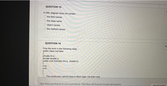 Solved \{A UML diagram does not contain: the field names the | Chegg.com