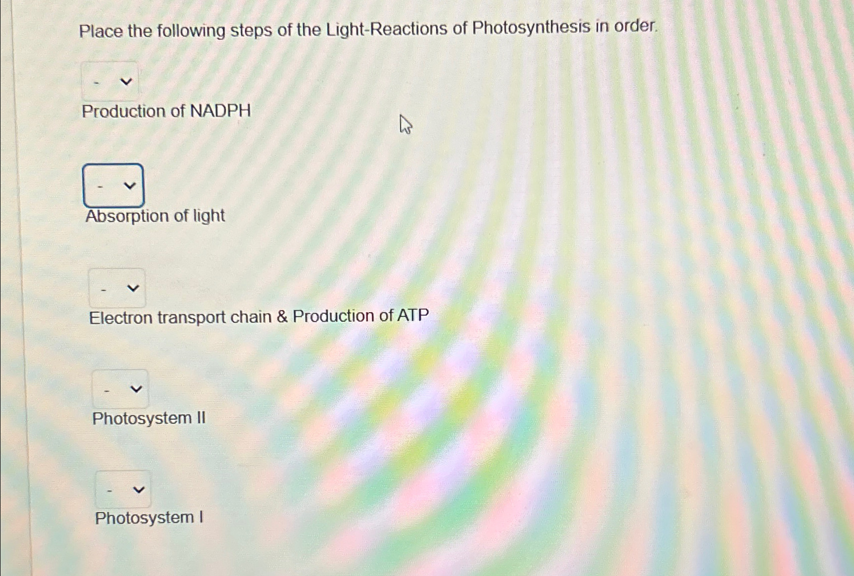 Solved Place the following steps of the Light-Reactions of | Chegg.com