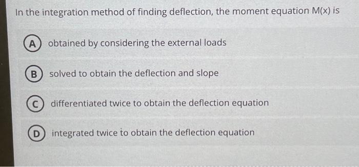 Solved In the integration method of finding deflection, the | Chegg.com