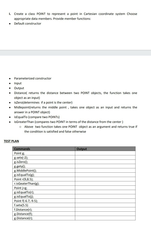 Solved I. Create a class POINT to represent a point in | Chegg.com