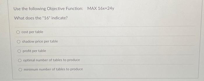 Solved Use the following Objective Function: MAX16x+24y What | Chegg.com