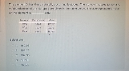 Solved The element x ﻿has three naturally occurring | Chegg.com