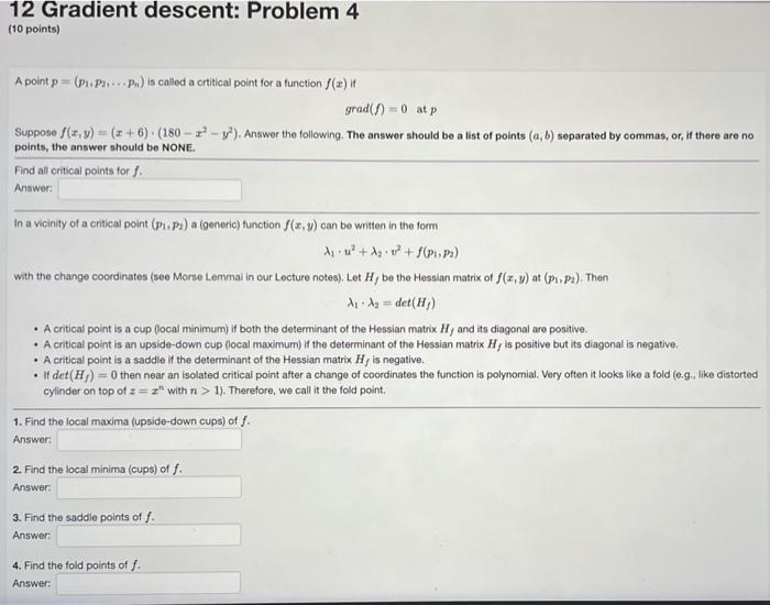 Solved 12 Gradient descent: Problem 4 (10 points) A point p | Chegg.com