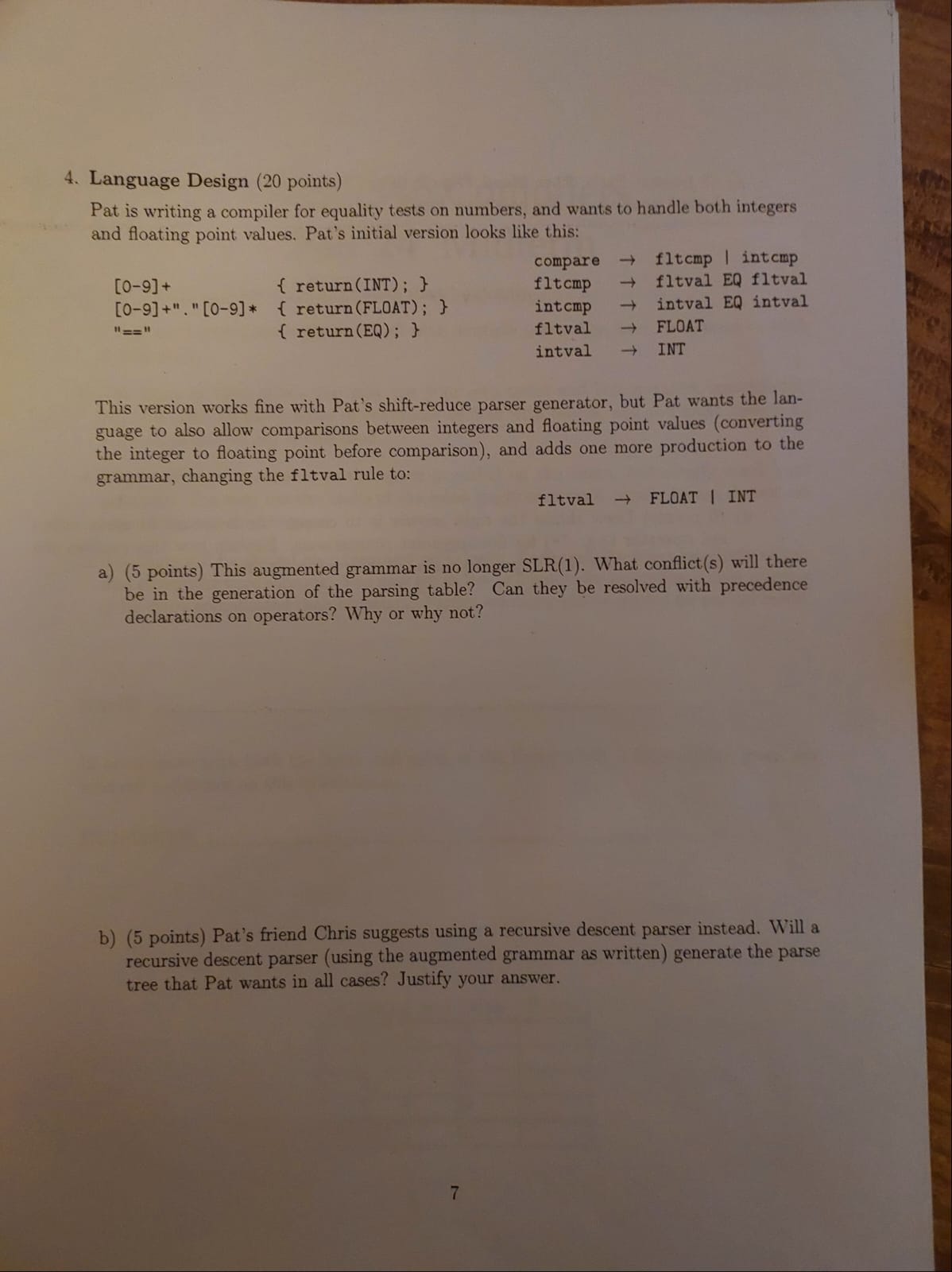 Solved Language Design (20 ﻿points)Pat is writing a compiler | Chegg.com