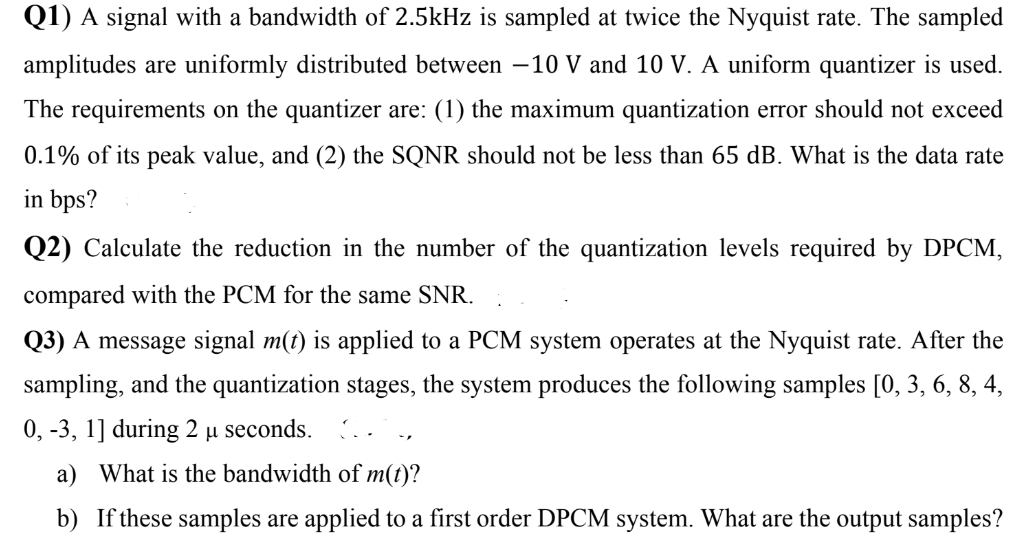 Solved Q1) ﻿A signal with a bandwidth of 2.5 ﻿kHz is sampled | Chegg.com
