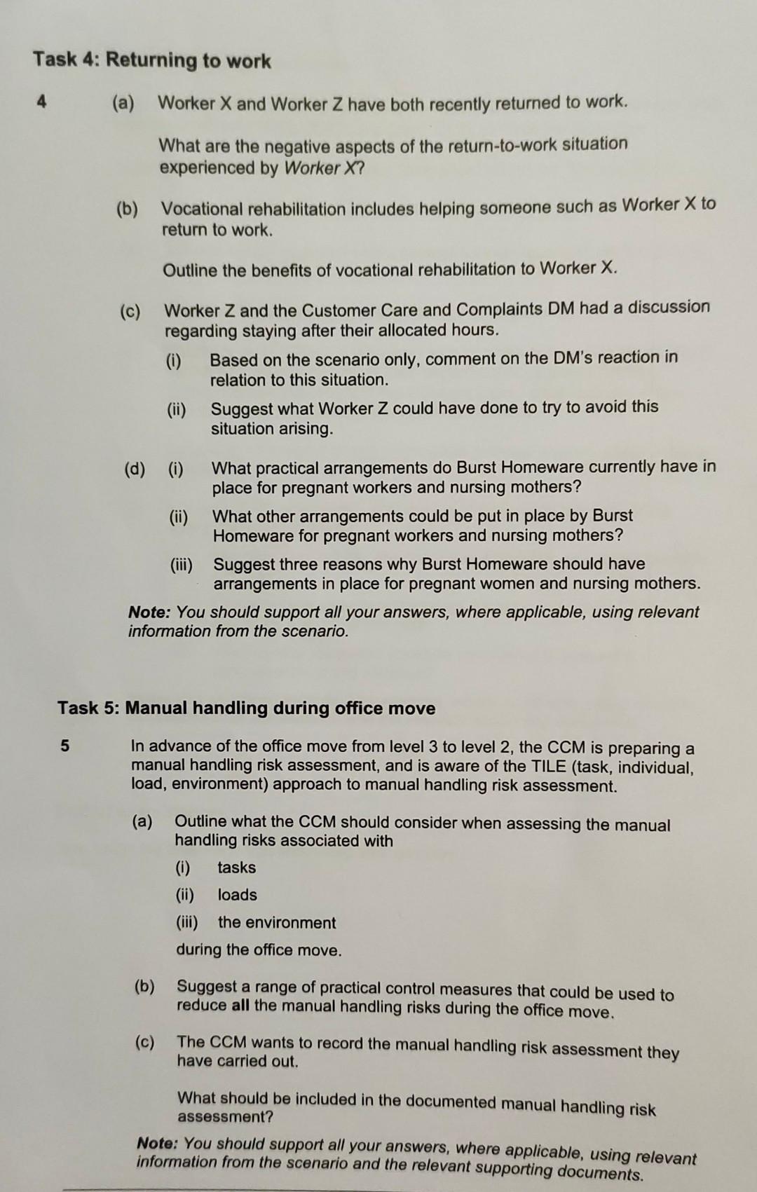 Solved Task 4: Returning to work 4 (a) Worker X and Worker Z | Chegg.com
