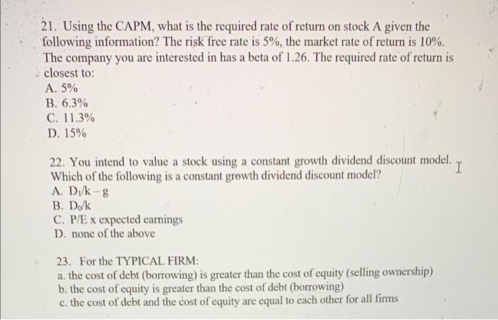 Solved 21. Using the CAPM, what is the required rate of | Chegg.com