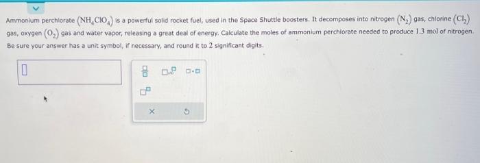 Solved Ammonium perchlorate (NH4ClO4) is a powertul solid | Chegg.com