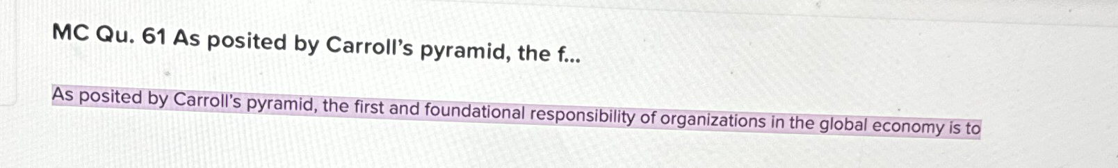 Solved MC Qu. 61 ﻿As posited by Carroll's pyramid, the | Chegg.com