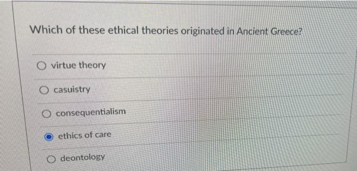Solved Which of these ethical theories originated in Ancient | Chegg.com