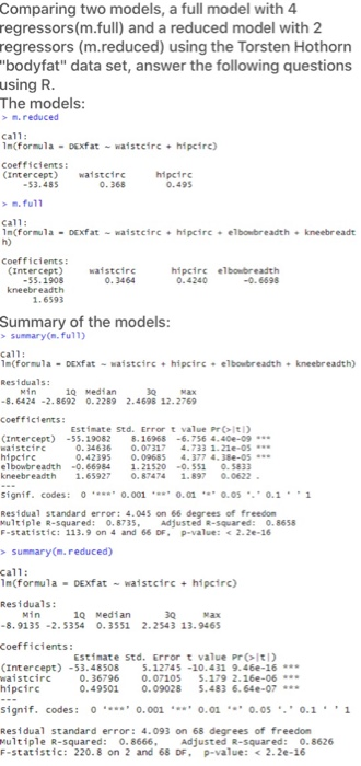 Comparing two models, a full model with 4 | Chegg.com