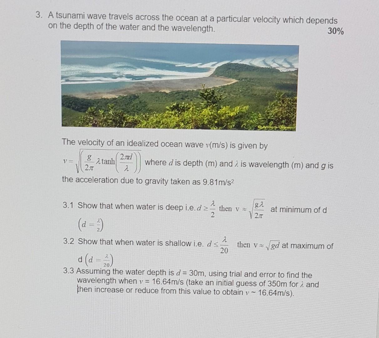 Solved A tsunami wave travels across the ocean at a | Chegg.com