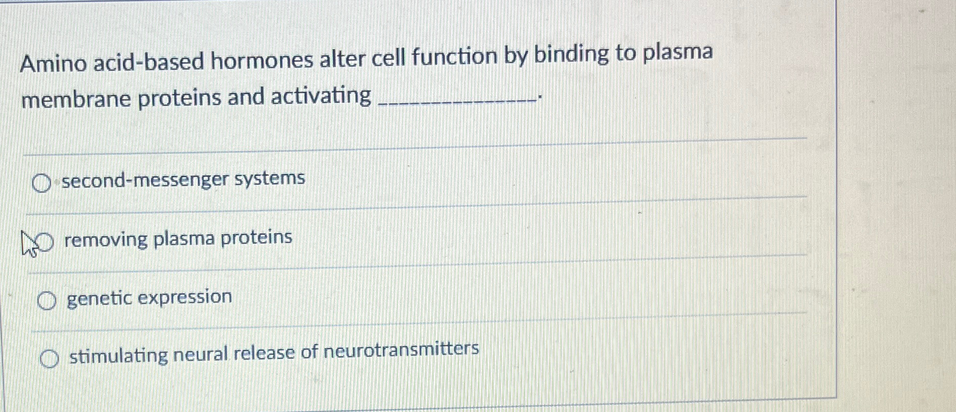 Solved Amino acid-based hormones alter cell function by | Chegg.com