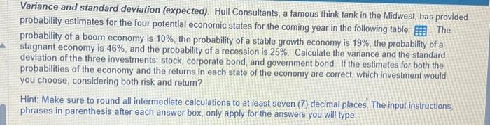 Solved Variance and standard deviation (expected). Hull | Chegg.com