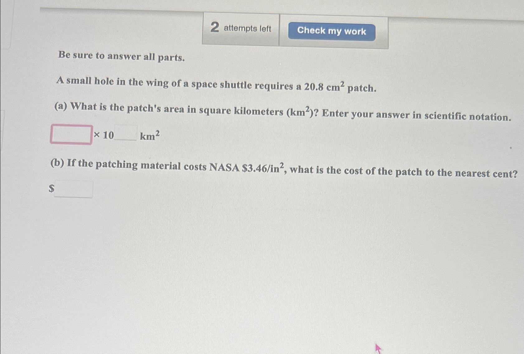 Solved 2 ﻿attempts leftBe sure to answer all parts.A small | Chegg.com