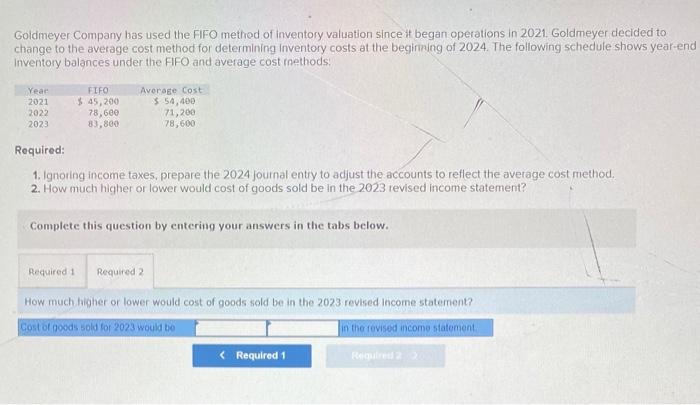 Solved Goldmeyer Company has used the FiFO method of | Chegg.com