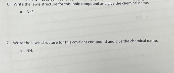Solved 6. Write the lewis structure for this ionic compound | Chegg.com
