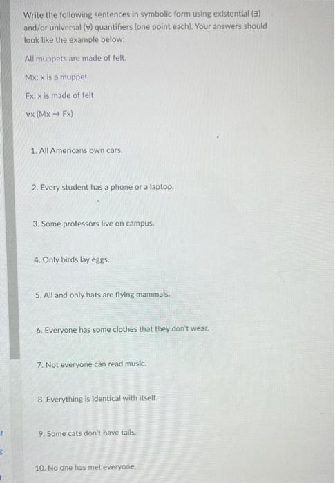 Write the following sentences in symbolic form using | Chegg.com