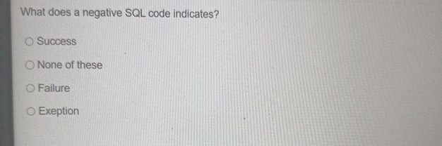 Solved What does a negative SQL code indicates?SuccessNone | Chegg.com