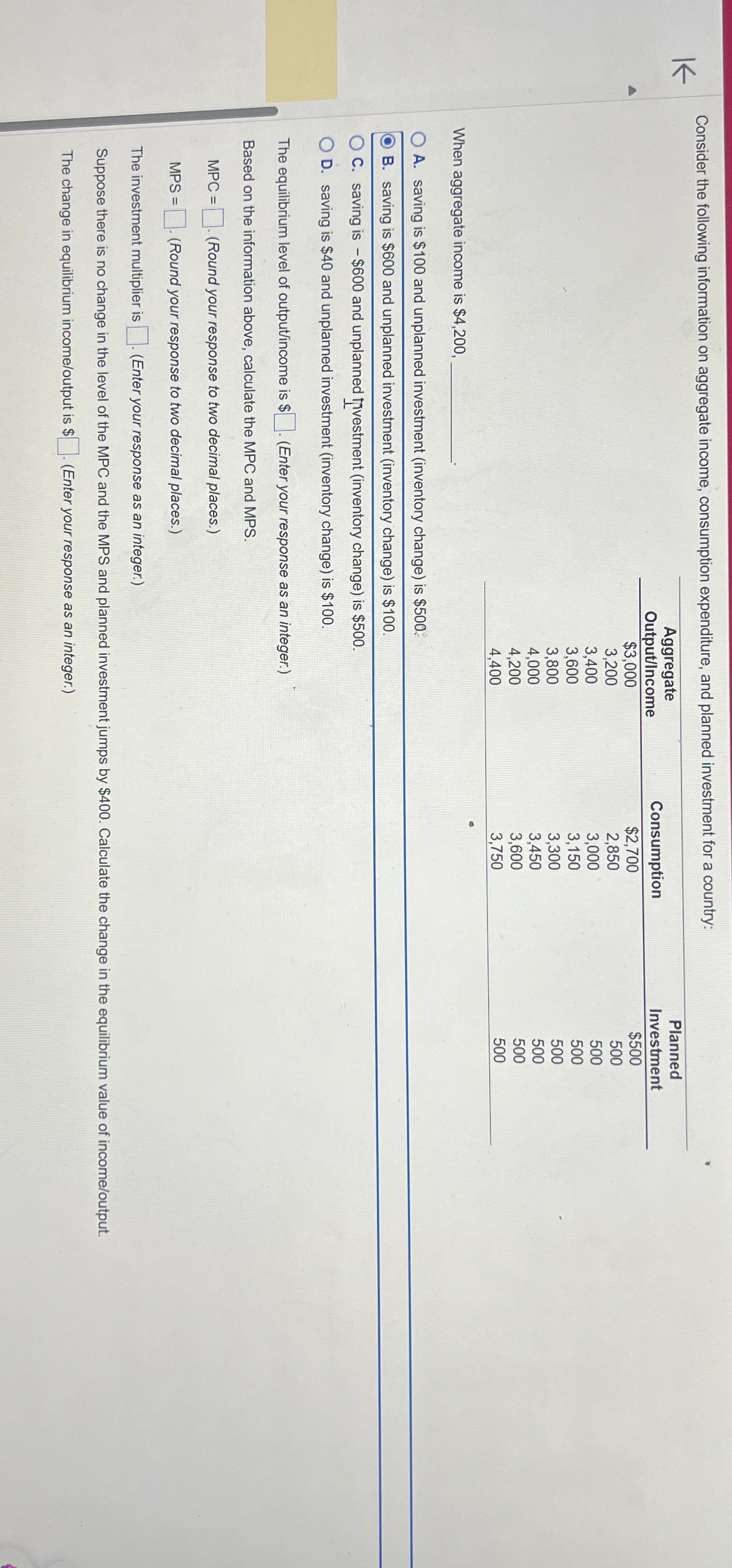 Solved Consider the following information on aggregate | Chegg.com