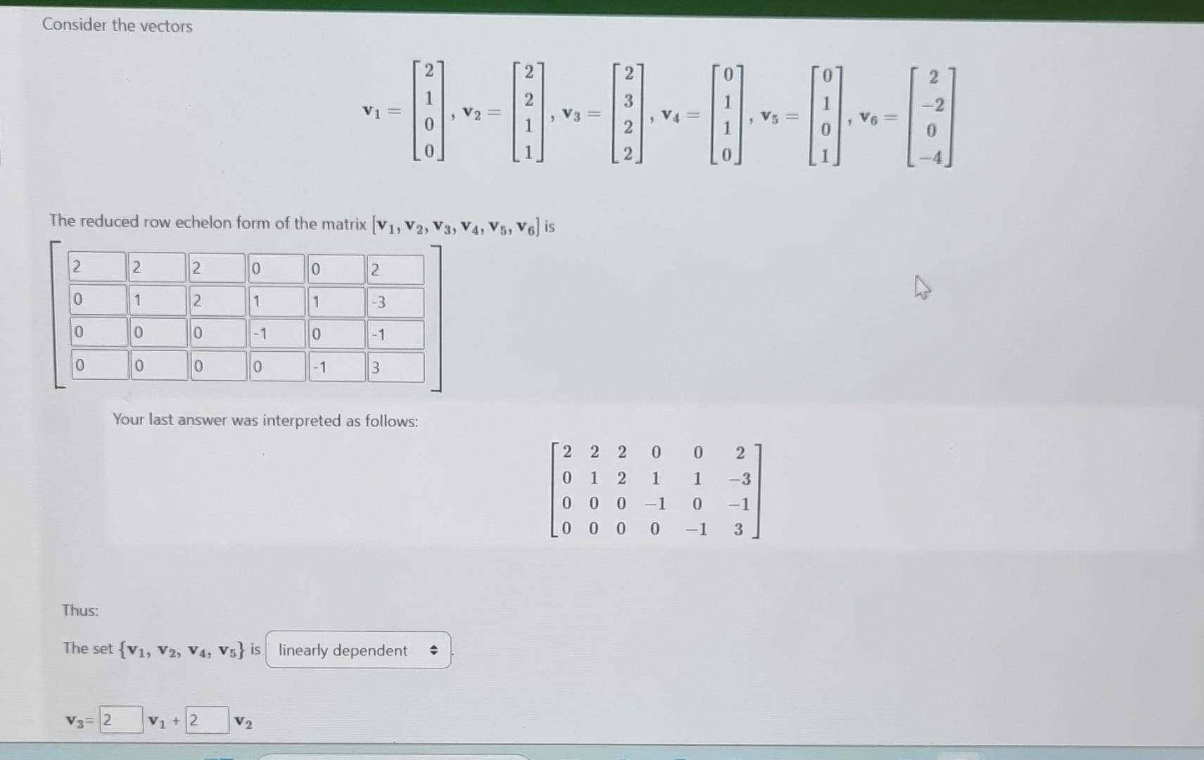 Solved Consider the vectors | Chegg.com