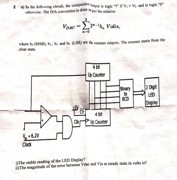 Solved a) ﻿In the following circuit, the comparator output | Chegg.com