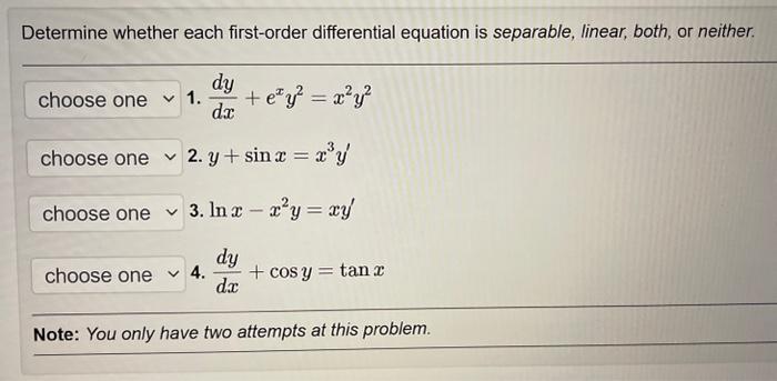 Solved Determine whether each first-order differential | Chegg.com