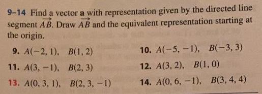 Solved 9-14 Find a vector a with representation given by the | Chegg.com