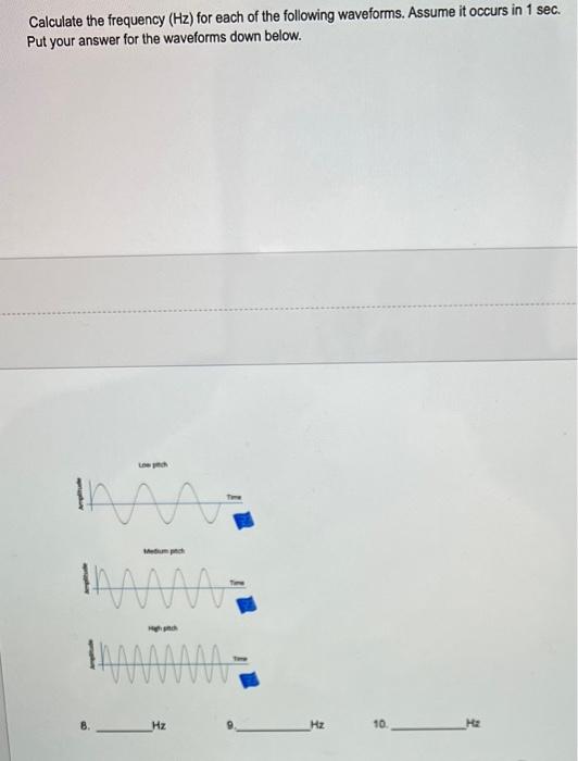 Solved Calculate the frequency (Hz) for each of the | Chegg.com