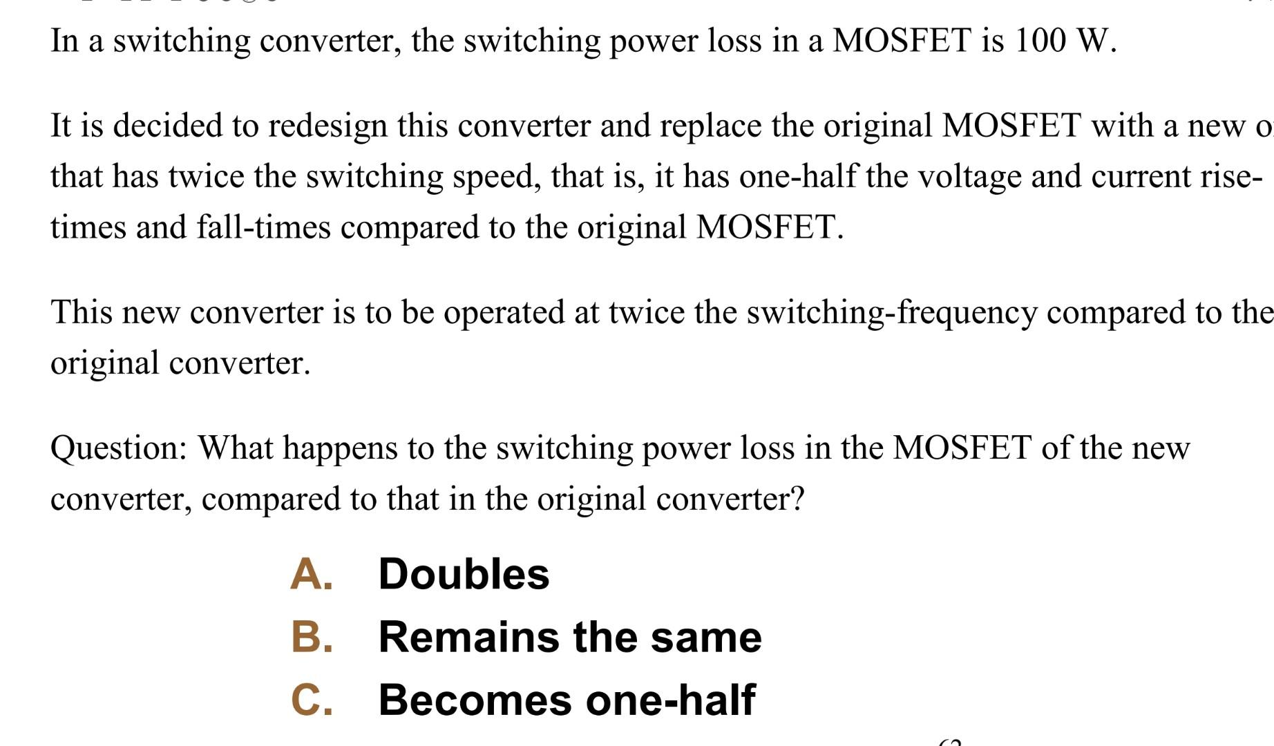 Solved In a switching converter, the switching power loss in | Chegg.com