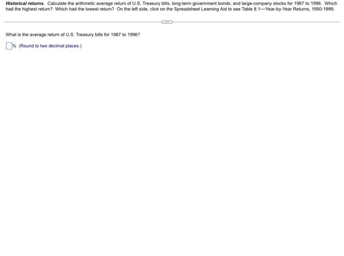 Historical returns Calculate the arithmetic average | Chegg.com