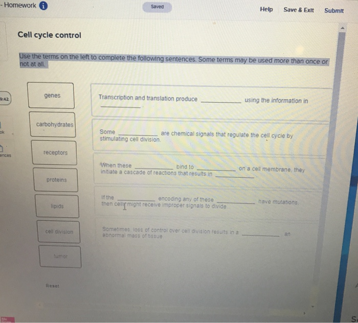 Solved - Homework Saved Help Save & Exit Submit Cell cycle | Chegg.com