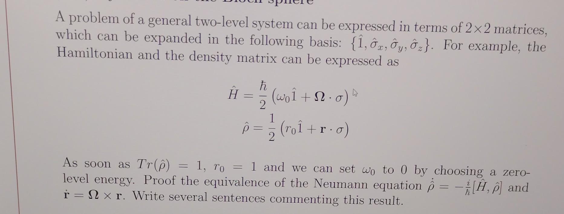Solved A problem of a general two-level system can be | Chegg.com