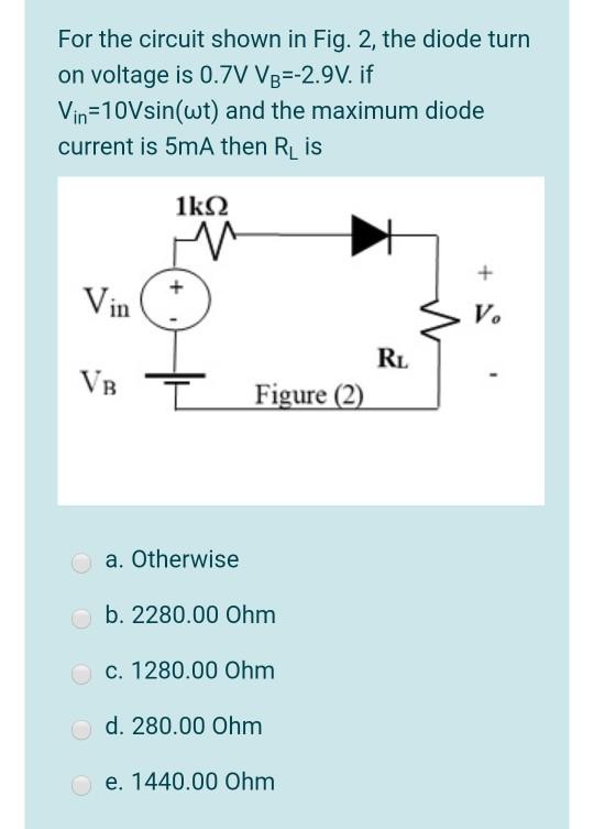 Solved For the circuit shown in Fig. 2, the diode turn on | Chegg.com