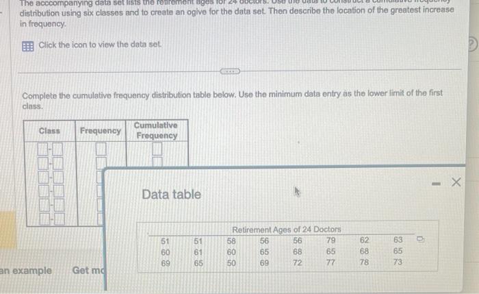 Solved distribution using six classes and to create an ogive | Chegg.com