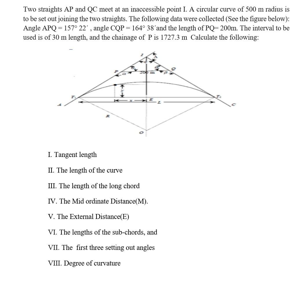 Solved Two straights AP and QC meet at an inaccessible point | Chegg.com