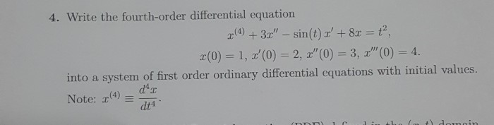 Solved 4. Write the fourth-order differential equation 2.(4) | Chegg.com