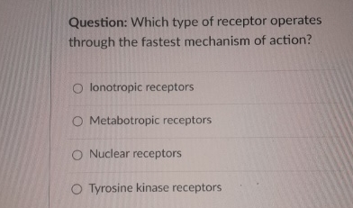 Solved Question: Which type of receptor operates through the | Chegg.com