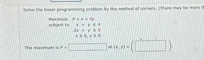 Solved Solve the linear programming problem by the method of | Chegg.com