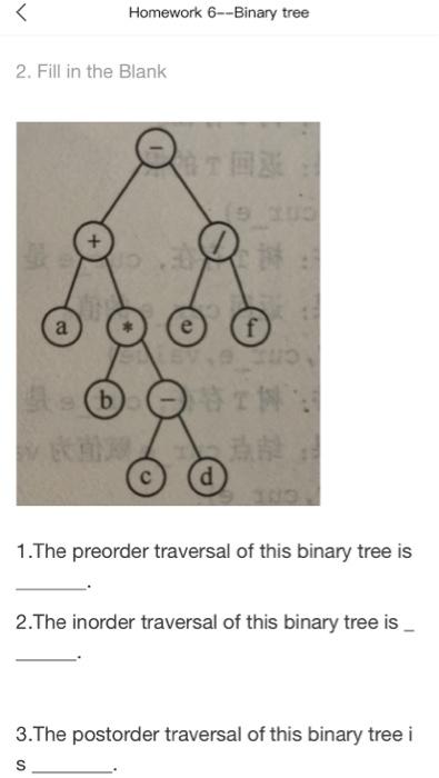 Solved 2. Fill in the Blank 1.The preorder traversal of this | Chegg.com