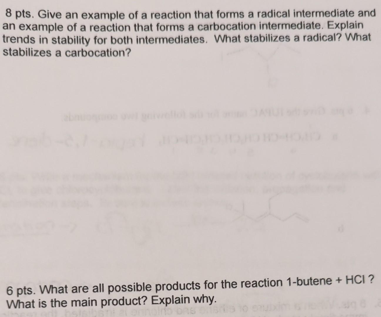 Solved 8 pts. Give an example of a reaction that forms a | Chegg.com