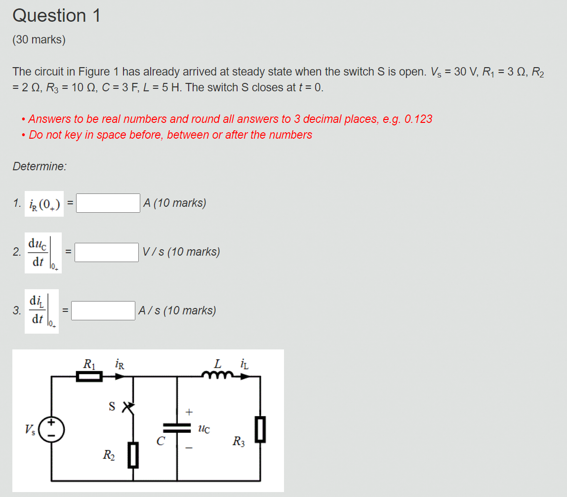 Solved Question 1(30 ﻿marks)The circuit in Figure 1 ﻿has | Chegg.com