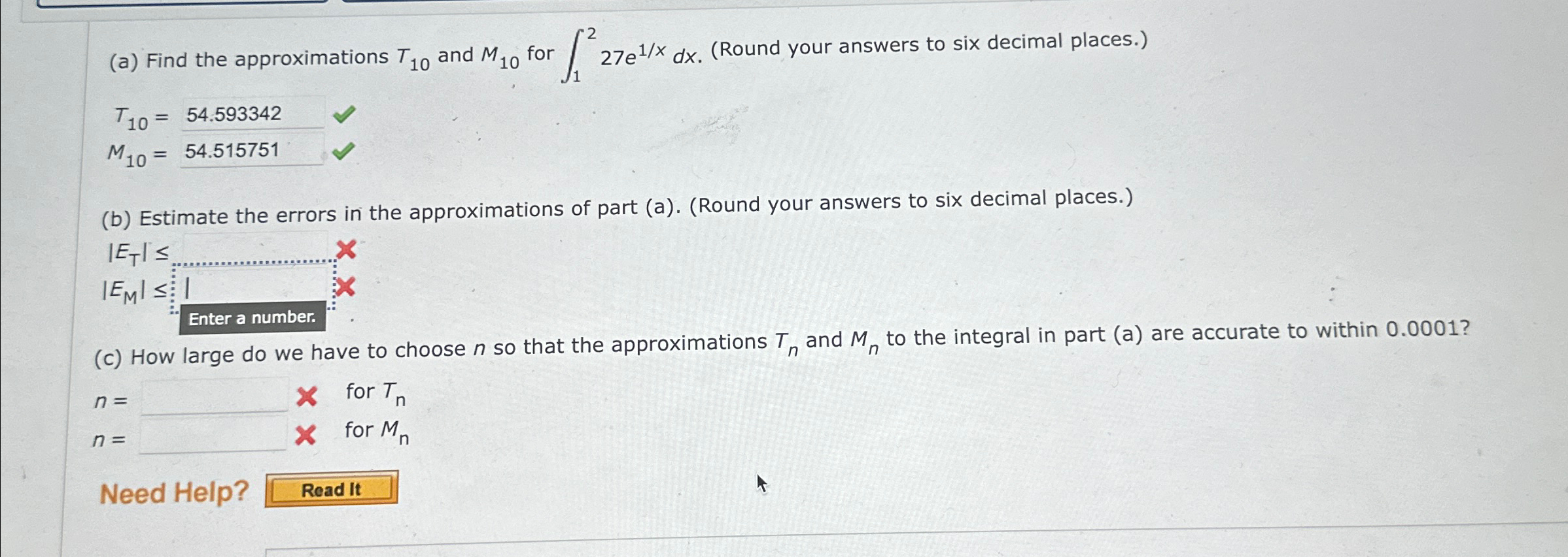 Solved (a) ﻿Find the approximations T10 ﻿and M10 ﻿for | Chegg.com