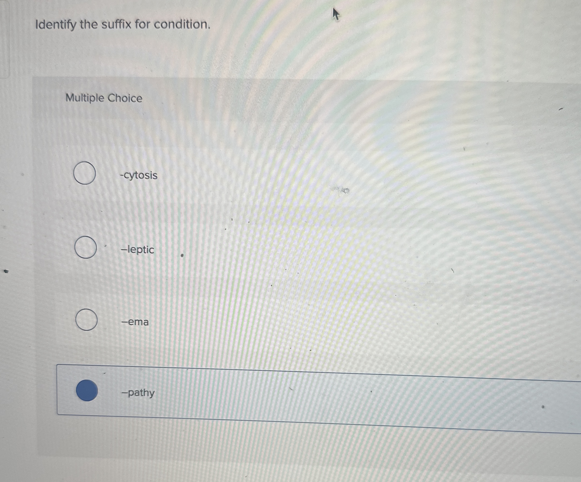 Solved Identify the suffix for condition.Multiple | Chegg.com