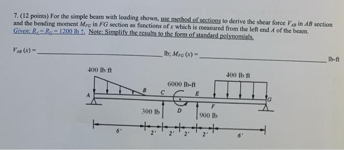 Solved 7.(12 points) For the simple beam with loading shown, | Chegg.com